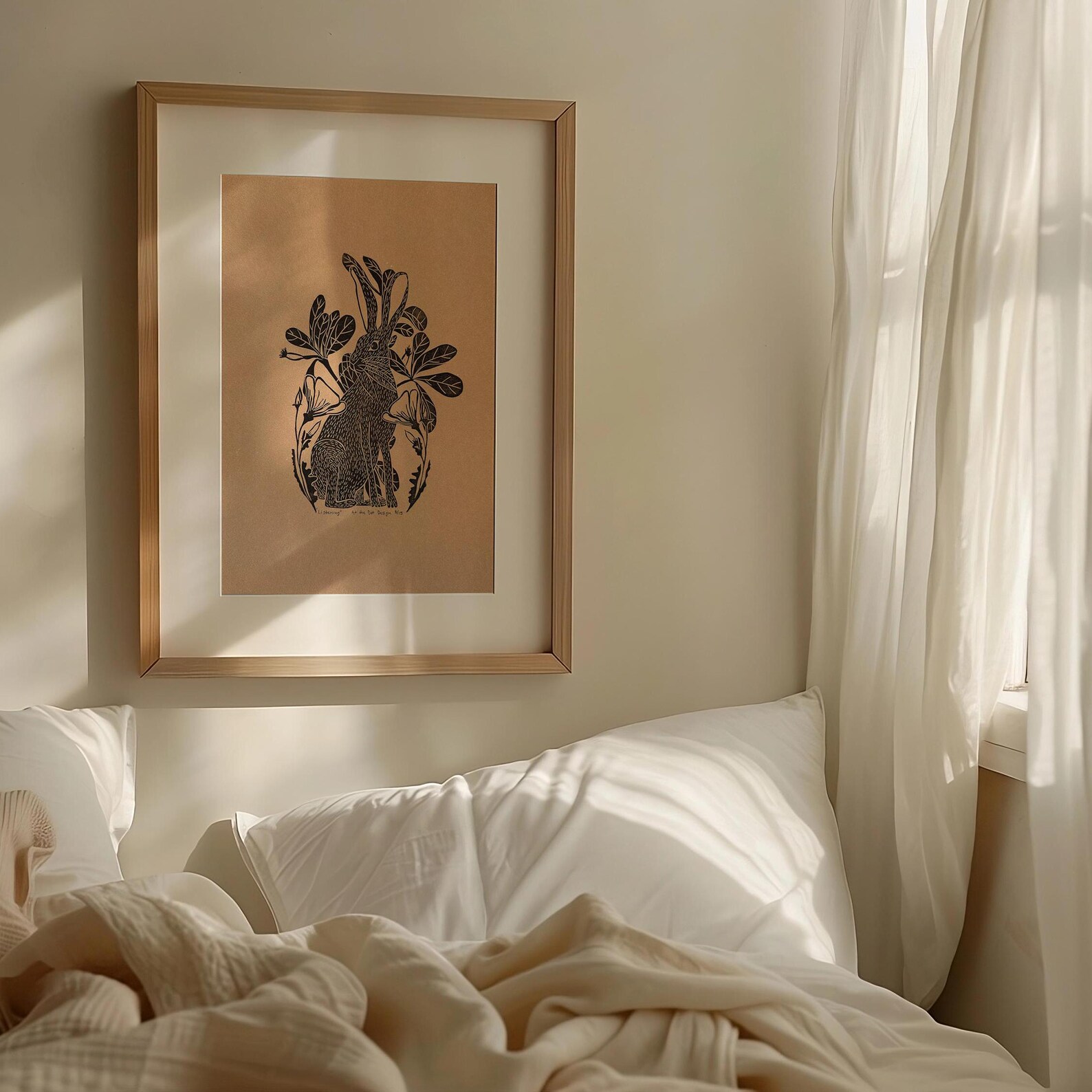 Jack Rabbit Nursery Wall Art Linocut Print Botanical Gift for Nature ...