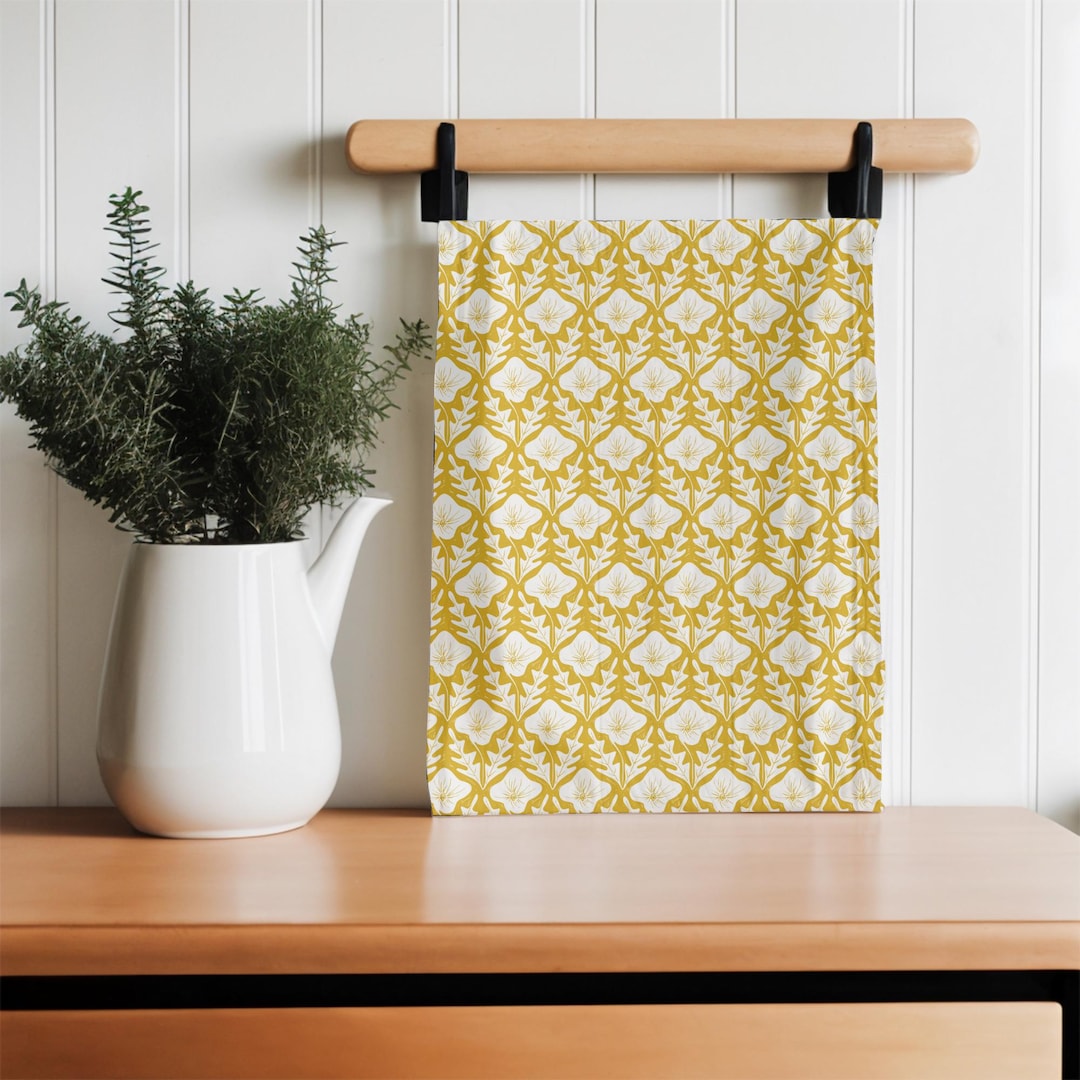 Vintage Tea Towel Mustard Yellow Kitchen Towel Floral Kitchen Decor ...