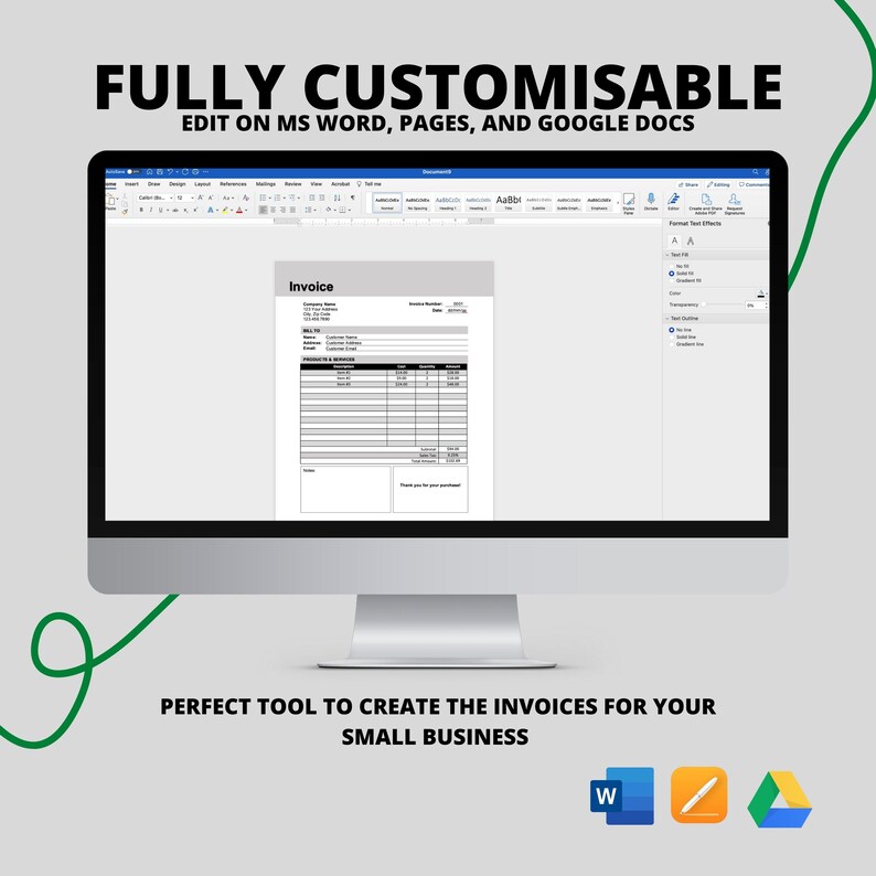 Invoice Template MS Word, Pages, and Google Drive. Business and Small ...