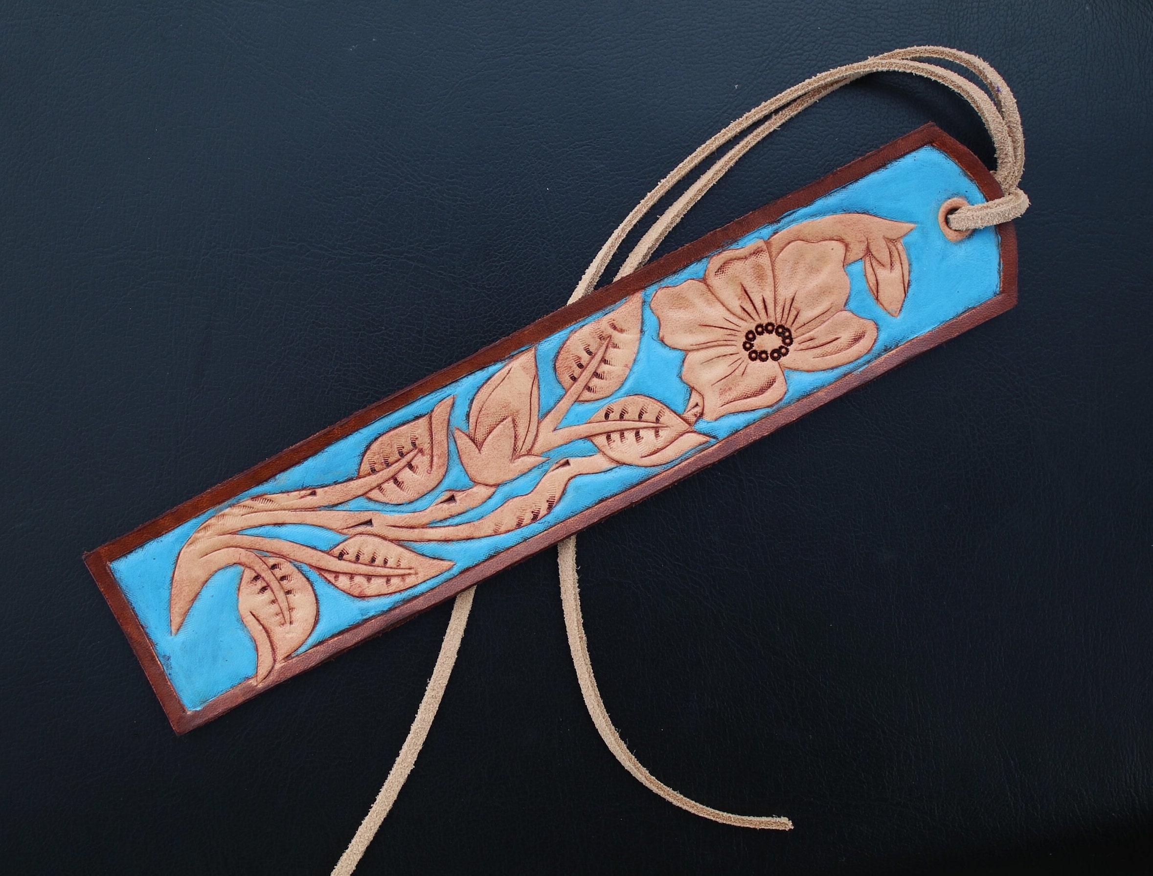 Hand-tooled Leather Bookmark, Floral Leather Pattern - Etsy