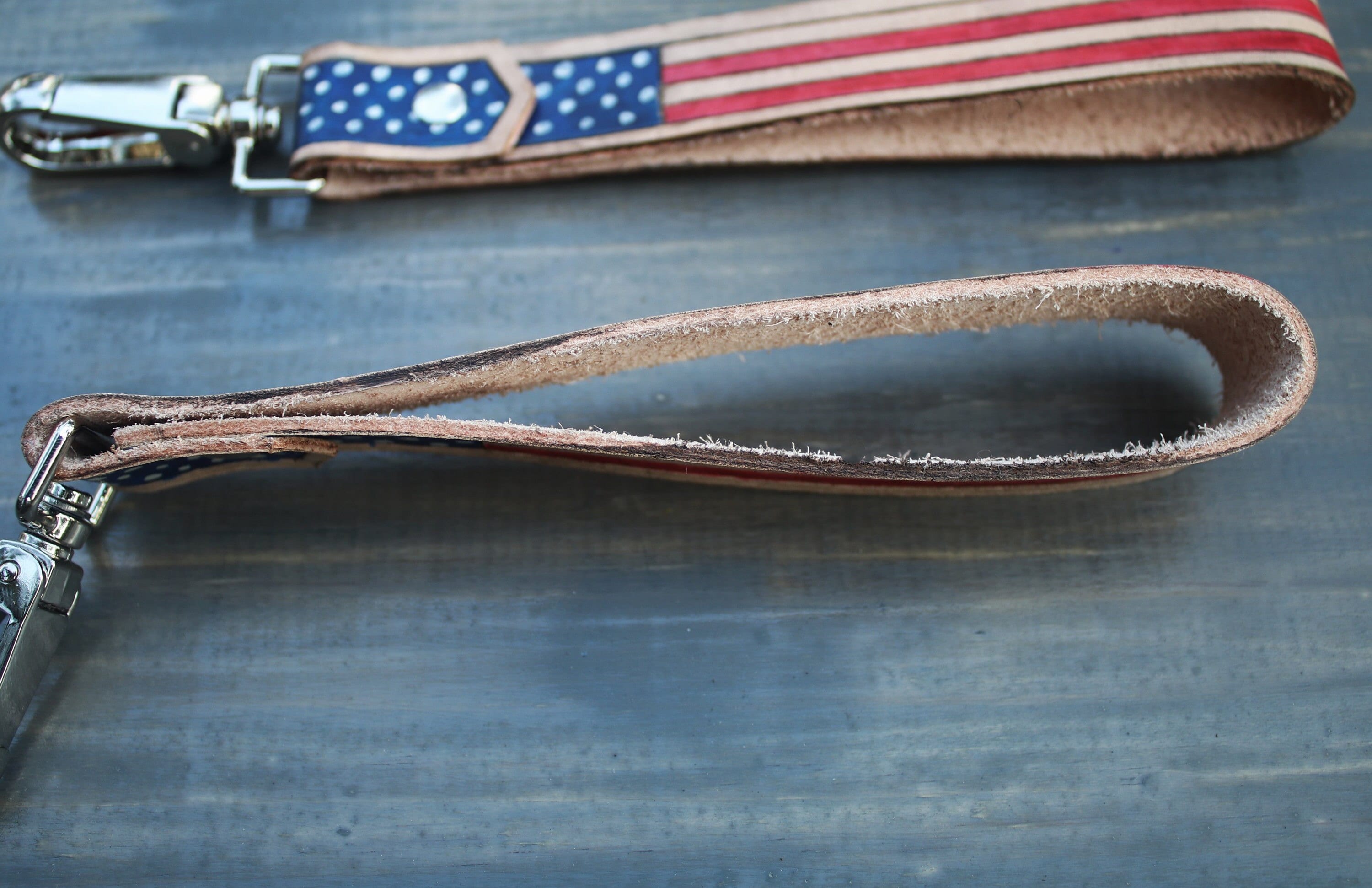 Leather Clasp Lanyard, American Flag Wristlet, Handmade Leather ...