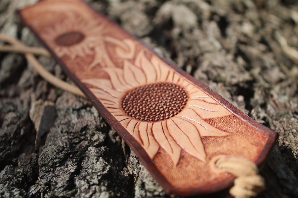 Hand Tooled Leather Bookmark, Floral Sunflower Western Pattern - Etsy