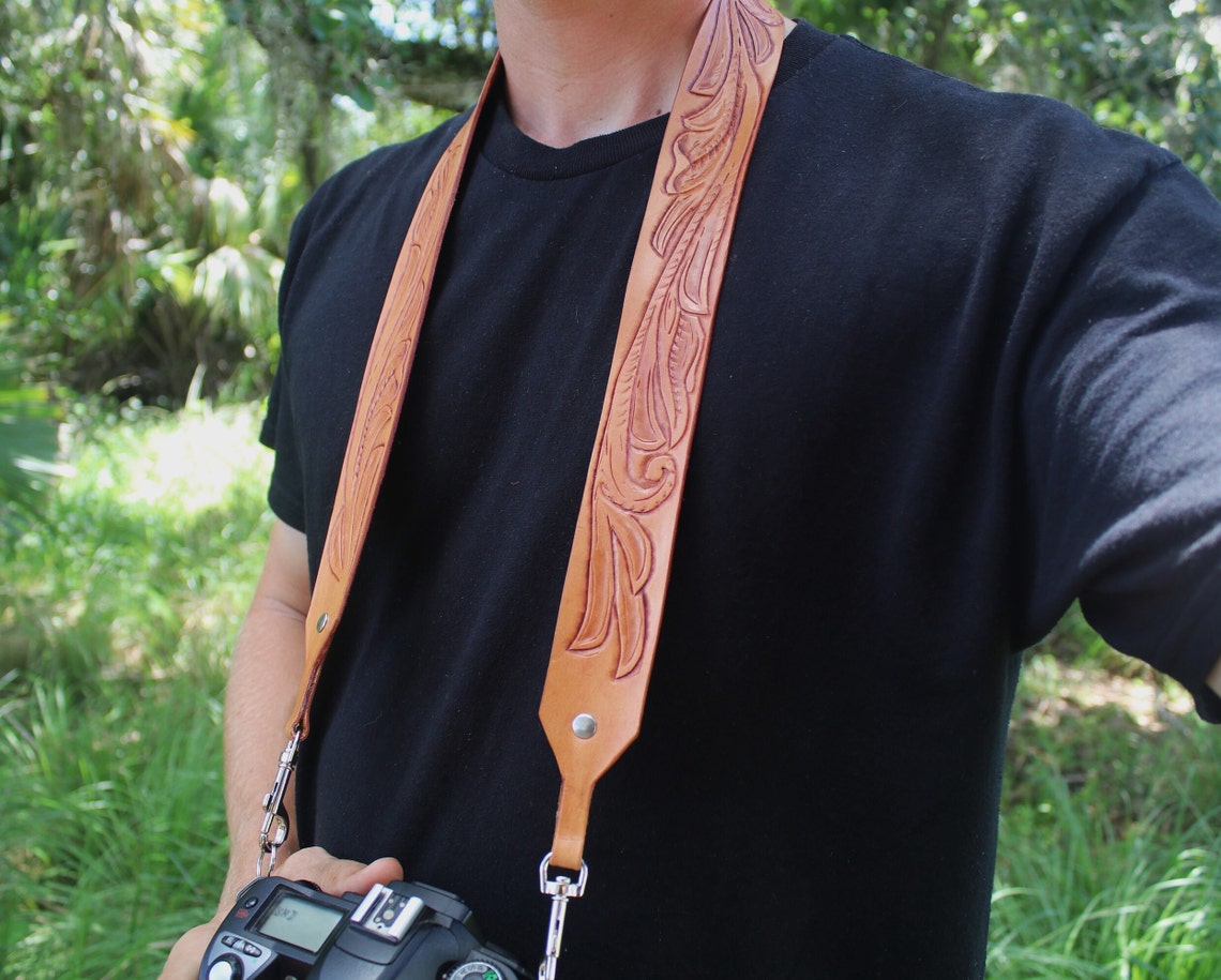 Hand-tooled Leather Camera Strap, Floral Western Pattern Carved Camera ...