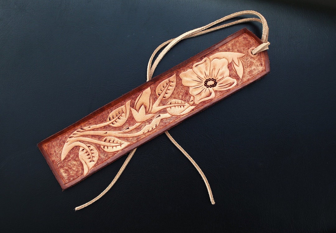 Hand-tooled Leather Bookmark, Floral Leather Pattern - Etsy