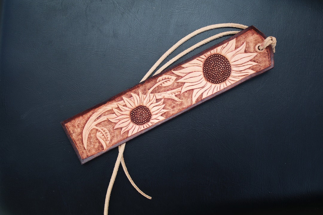 Hand Tooled Leather Bookmark, Floral Sunflower Western Pattern - Etsy