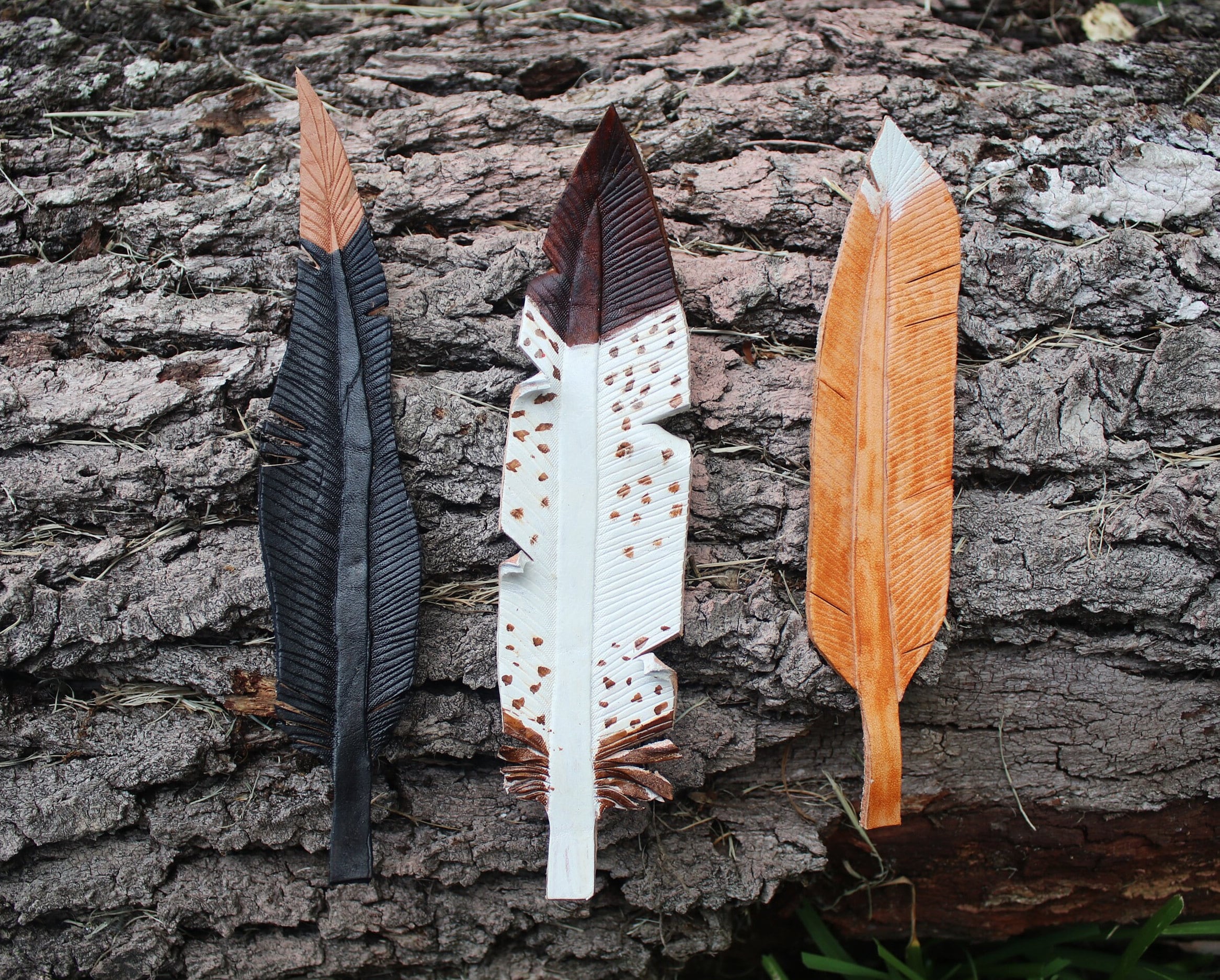 Hand-tooled Leather Feathers, Hand-painted Bookmarks, Handmade Feather ...