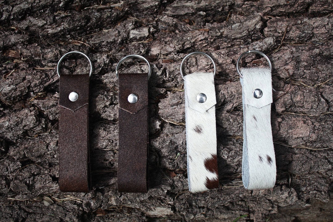 Leather Hair-on Cowhide Keychains, Genuine Handmade Leather Key Fob ...
