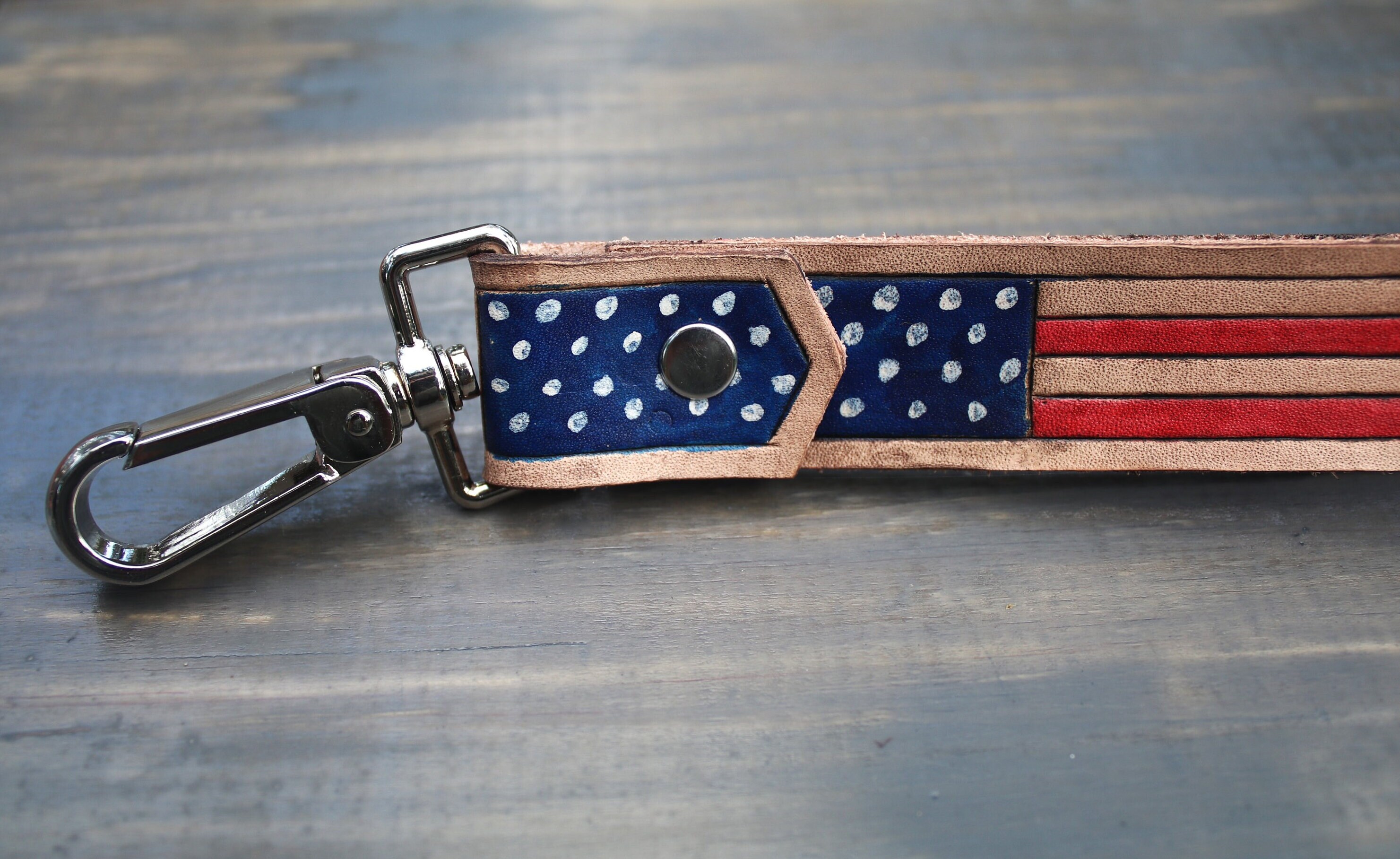 Leather Clasp Lanyard, American Flag Wristlet, Handmade Leather ...