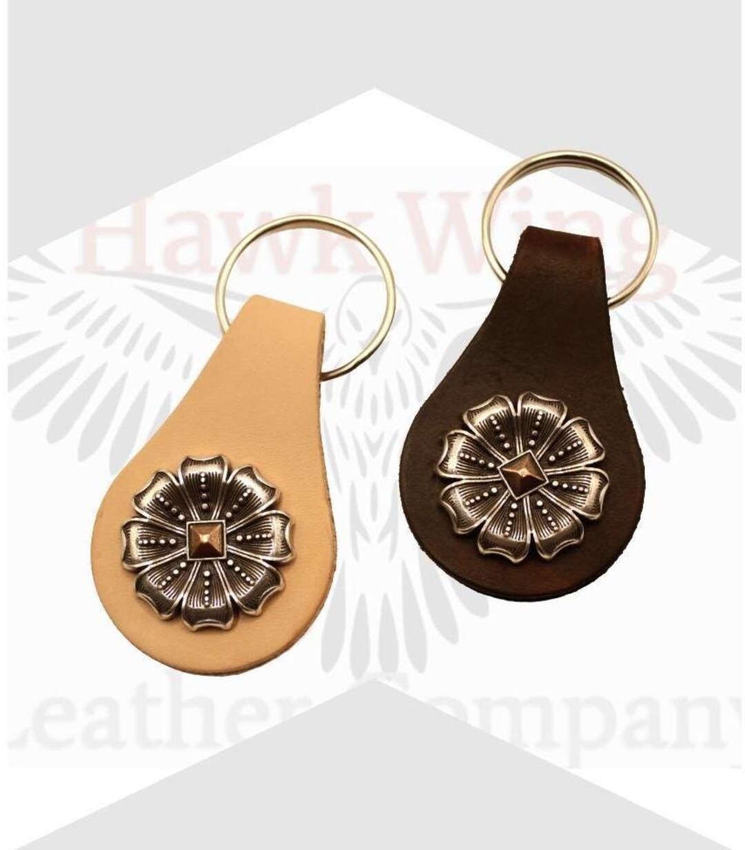 Leather Keychain With Floral Concho, Rustic Artisan Key Fob, Steampunk ...