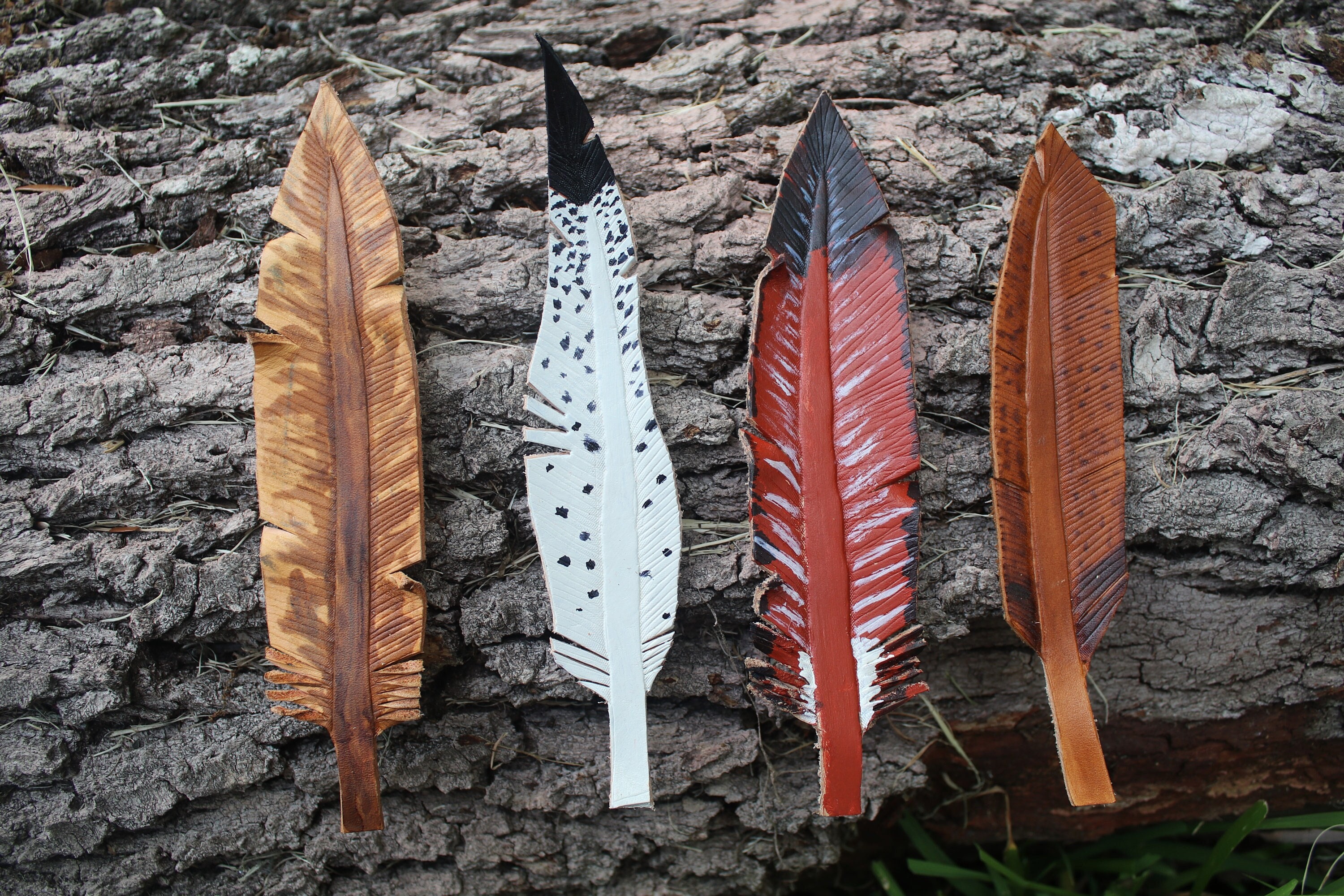 Hand-tooled Leather Feathers, Hand-painted Bookmarks, Handmade Feather ...