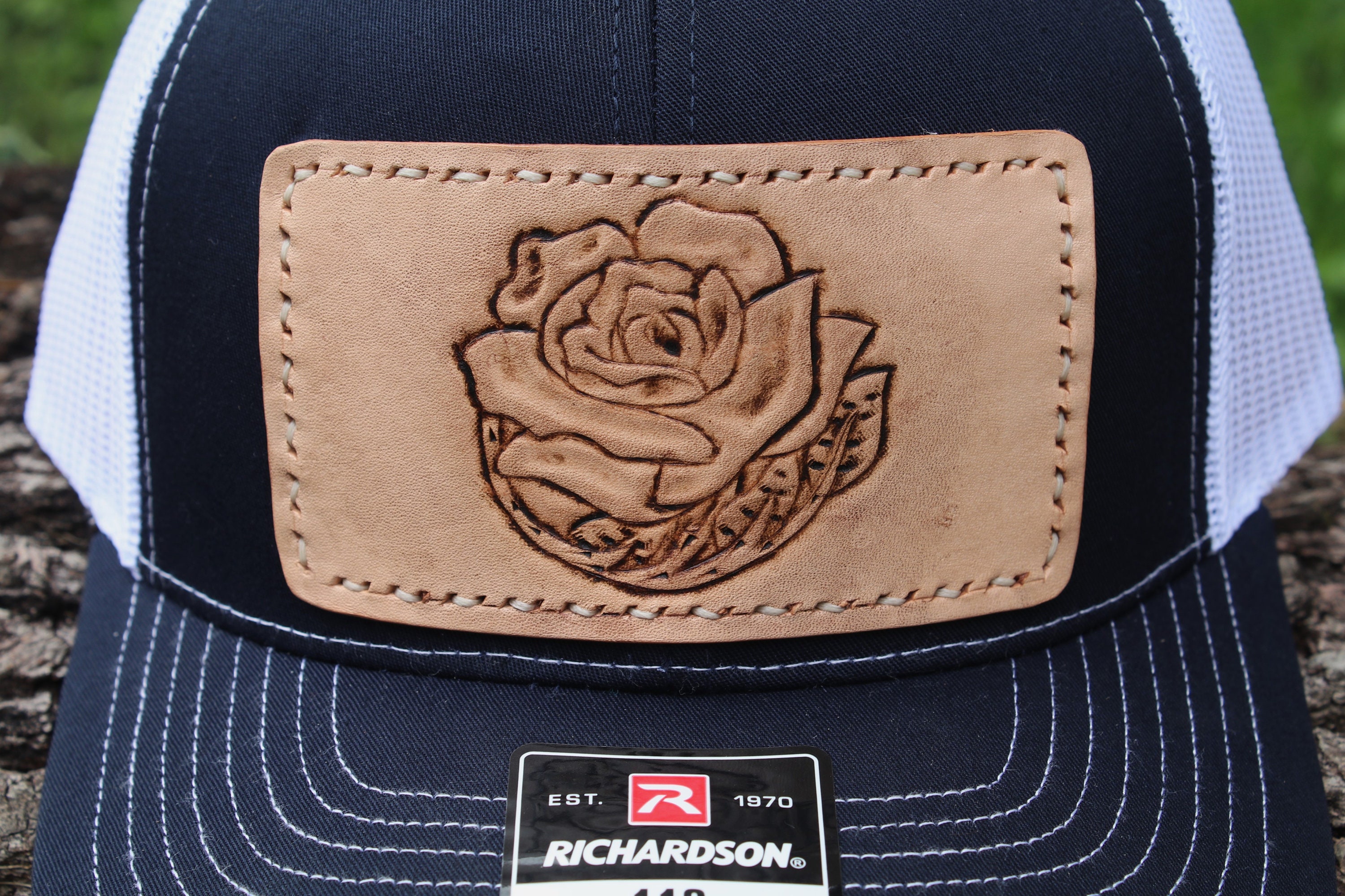 Leather Richardson 112 Rose Patch Hat, Handmade Tooled Flower Patch ...
