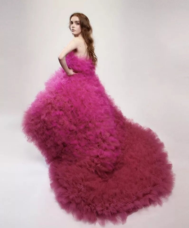 Extra Lush Ruffle Gown, Model Gown, Tulle Gown, Fashion Week Dress ...