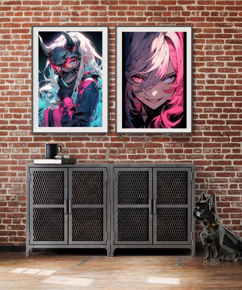 Y2K Aesthetic Anime Poster | Cyberpunk Girl in Skull Mask | Matte ...