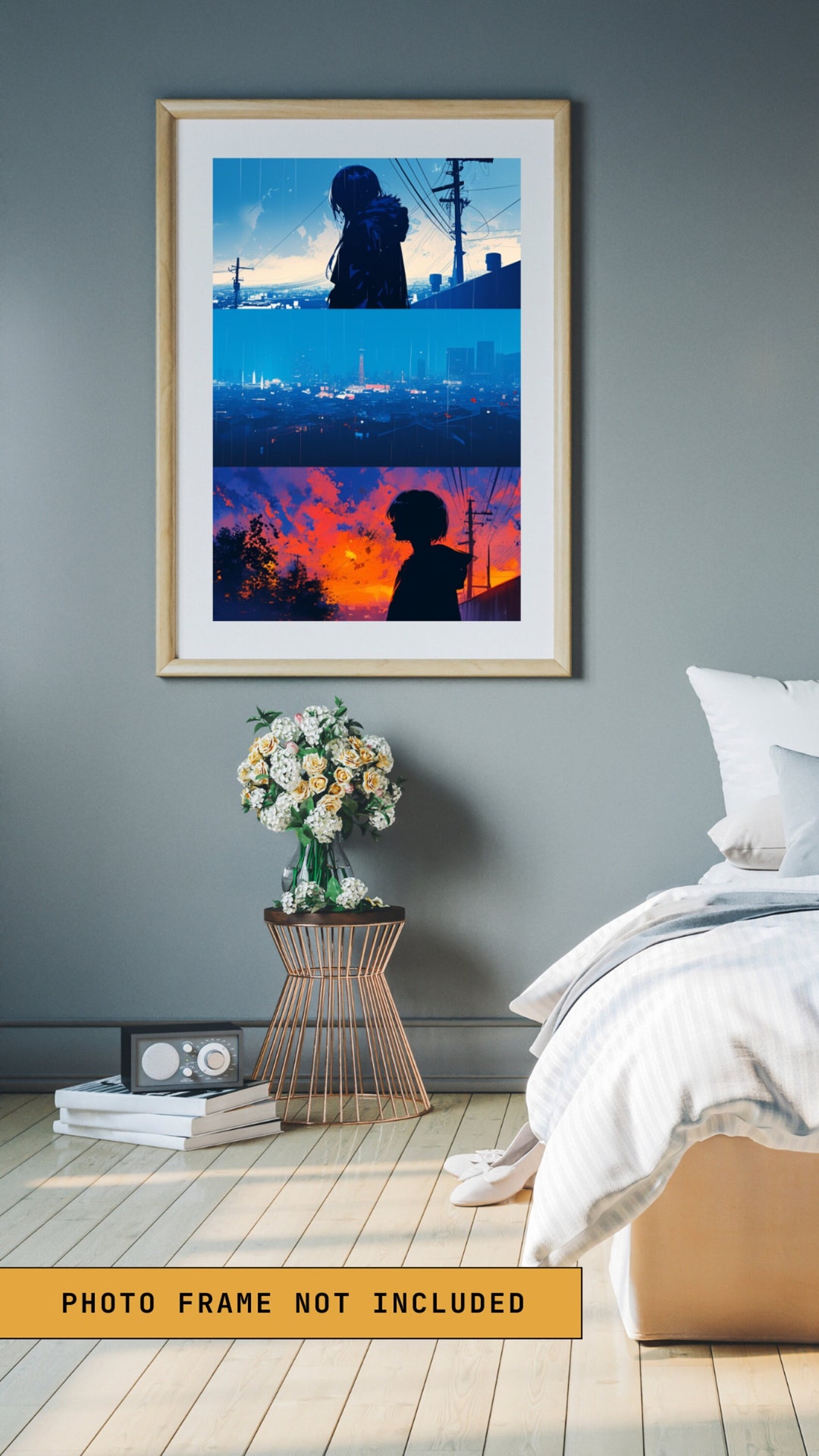 Urban Reverie Matte/satin Anime Poster, Triptych Wall Art, Cityscape ...