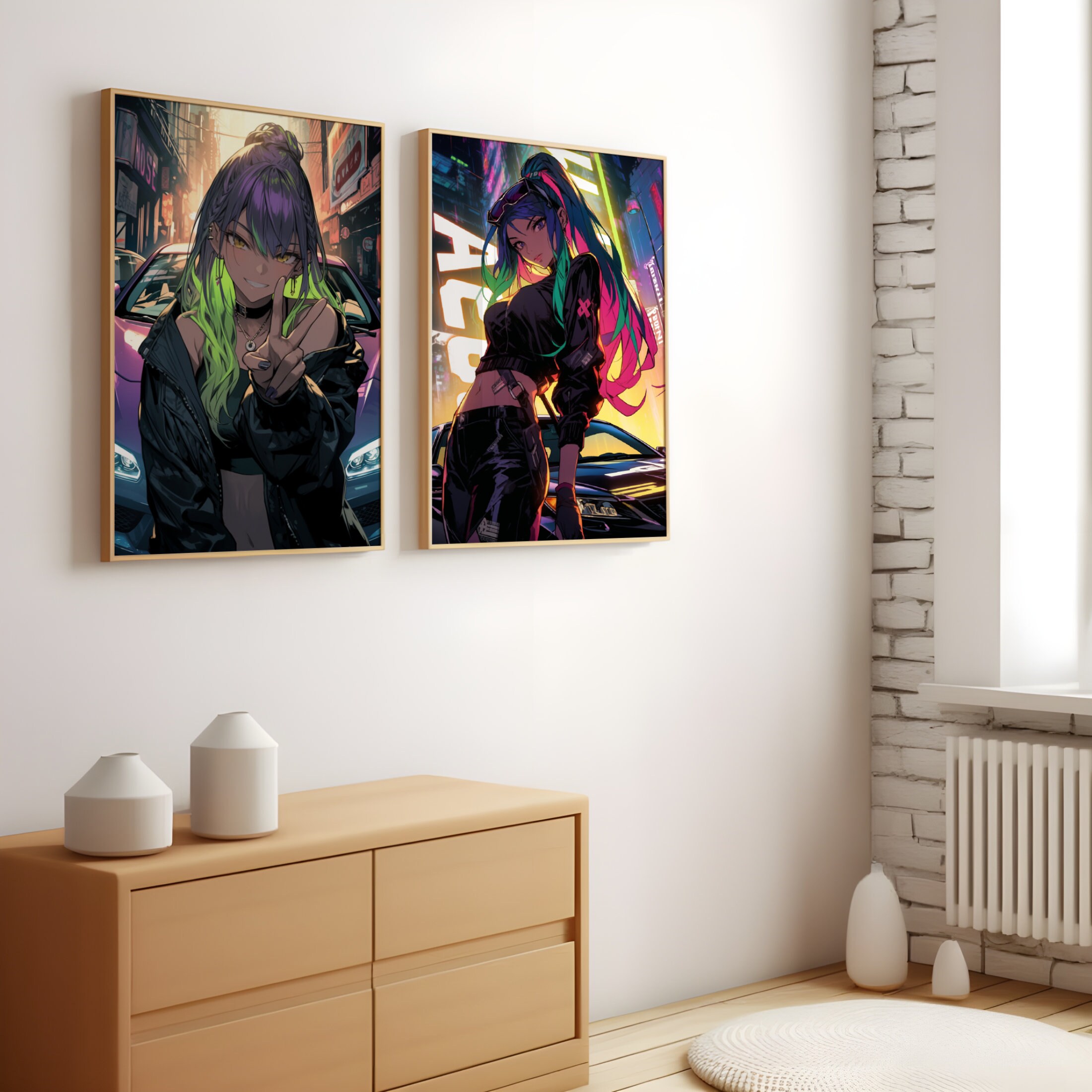 Neon Drift Matte/satin Anime Poster, Vaporwavewall Art, Synthwave ...
