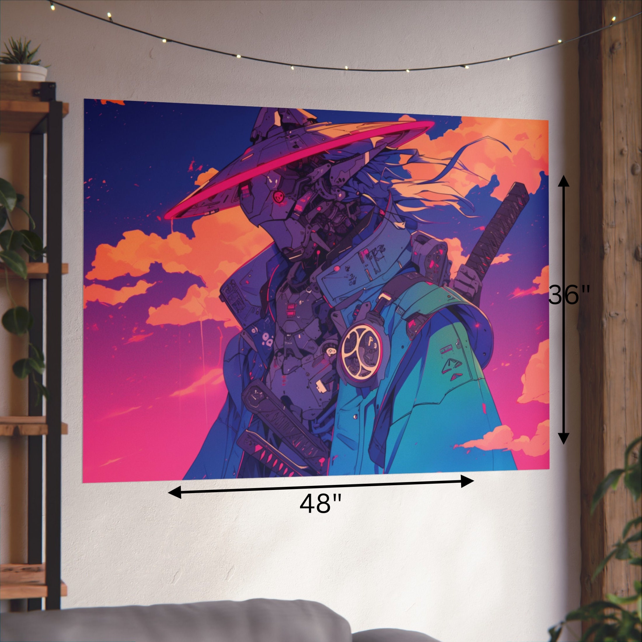 Cyberpunk Samurai Matte Horizontal Poster, Powerful Anime Wall Art ...