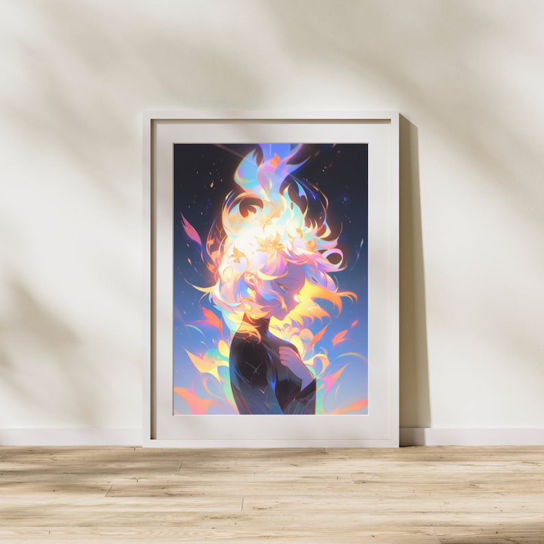 Rainbow Fire Matte/satin Anime Poster, Nightcore Cosmic Wall Art Poster ...