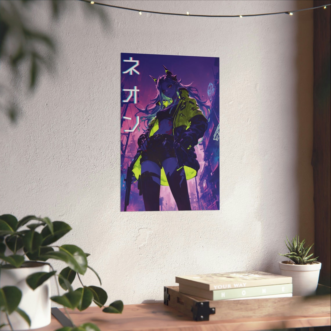 Neon Green Cyberpunk Matte/satin Anime Poster, Futuristic Cityscape ...