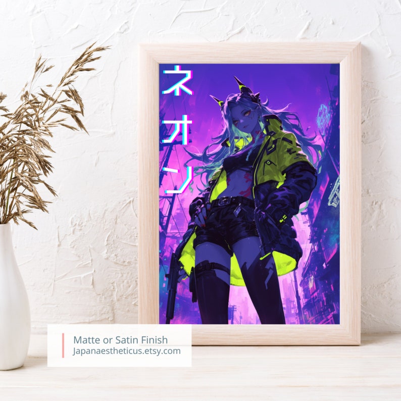 Neon Green Cyberpunk Matte/satin Anime Poster, Futuristic Cityscape ...