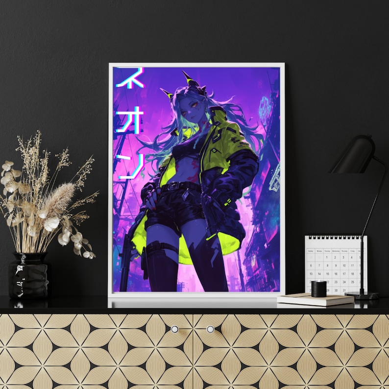 Neon Green Cyberpunk Matte/satin Anime Poster, Futuristic Cityscape ...