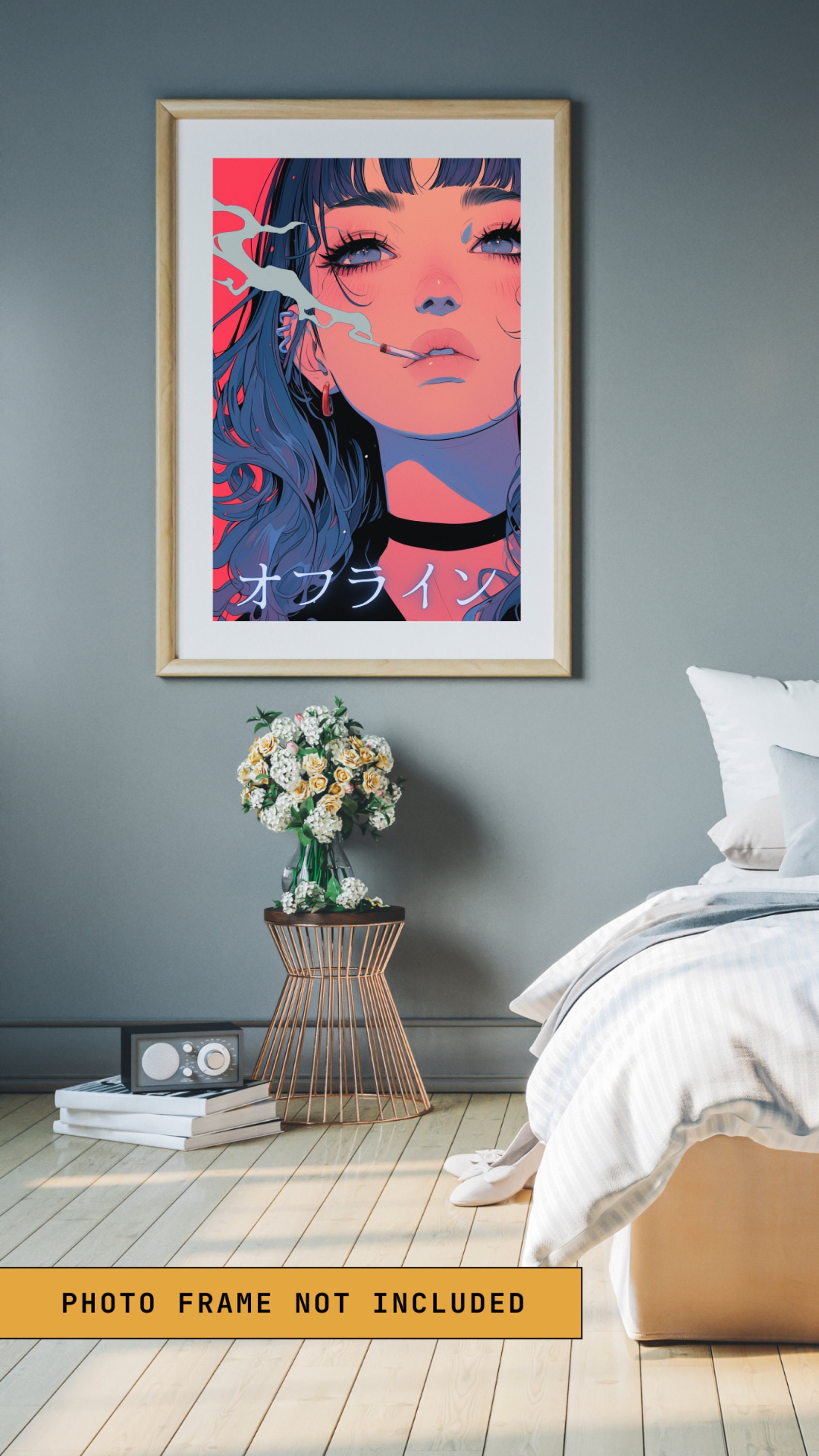 Offline Vaporwave Matte/satin Anime Poster, Kanji Wall Art, Retro ...