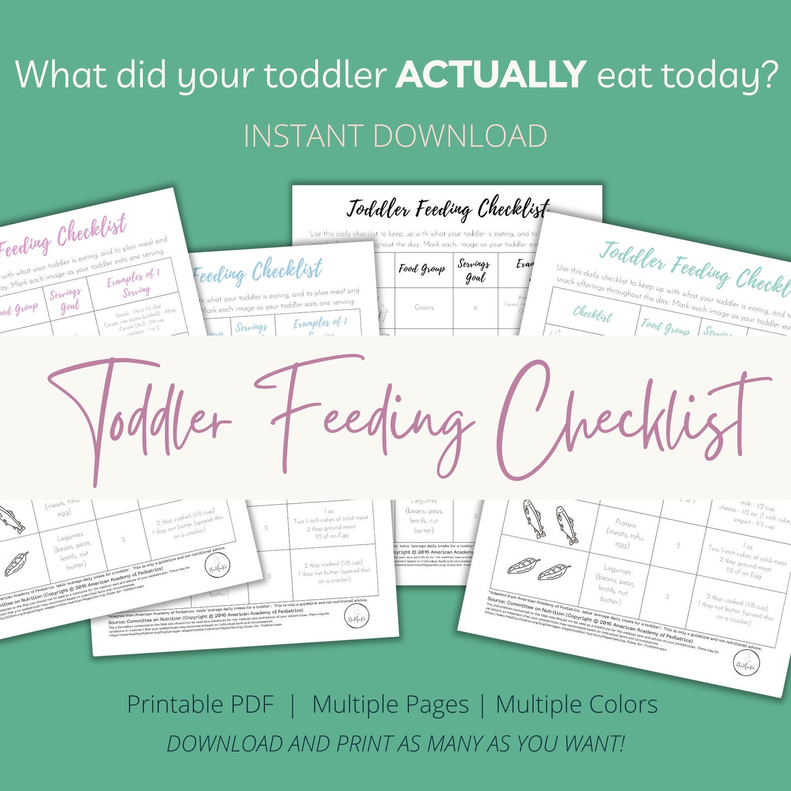 Toddler Feeding Checklist | Printable Daily Feeding Chart, Meal Planner ...