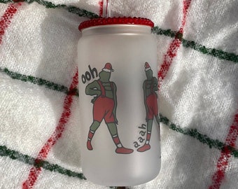 Grinch Frosted Glass Cup - Etsy
