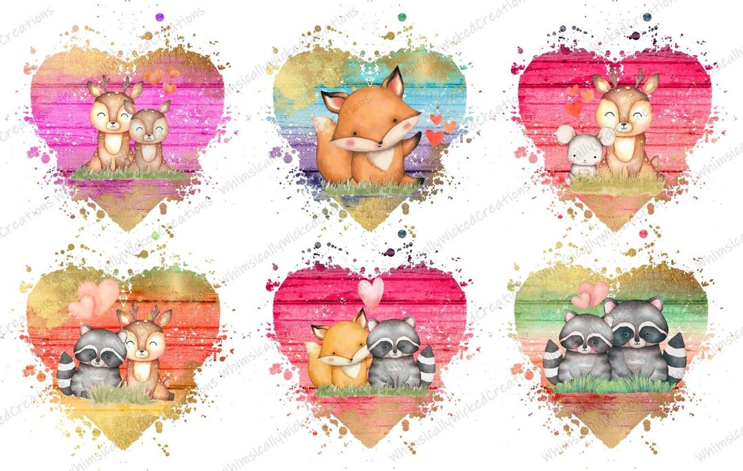 Cute Rustic Animals and Hearts PNG Set - Etsy