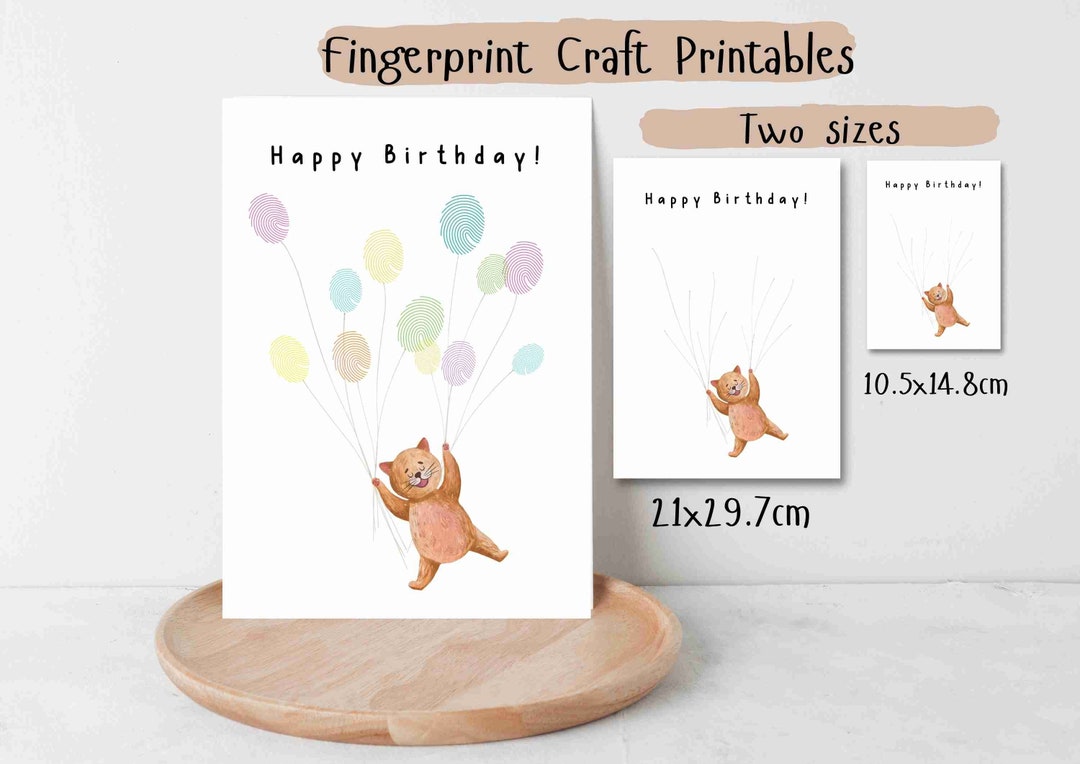 Balloon Fingerprint Craft, Birthday Card, Kids Craft, Fingerprint ...