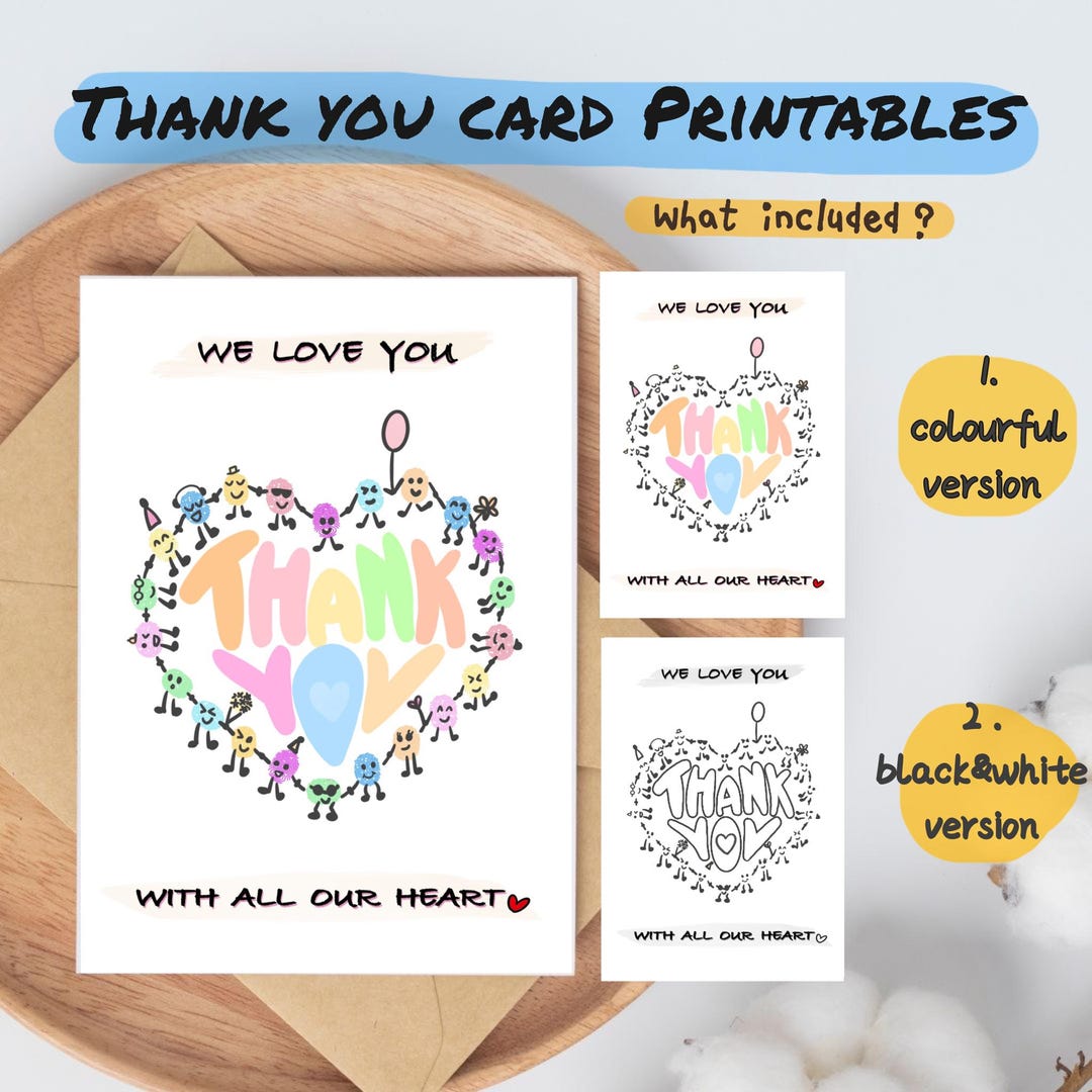 Heart Fingerprint Thankyou Card Printables,craft,thank You Card,kids ...