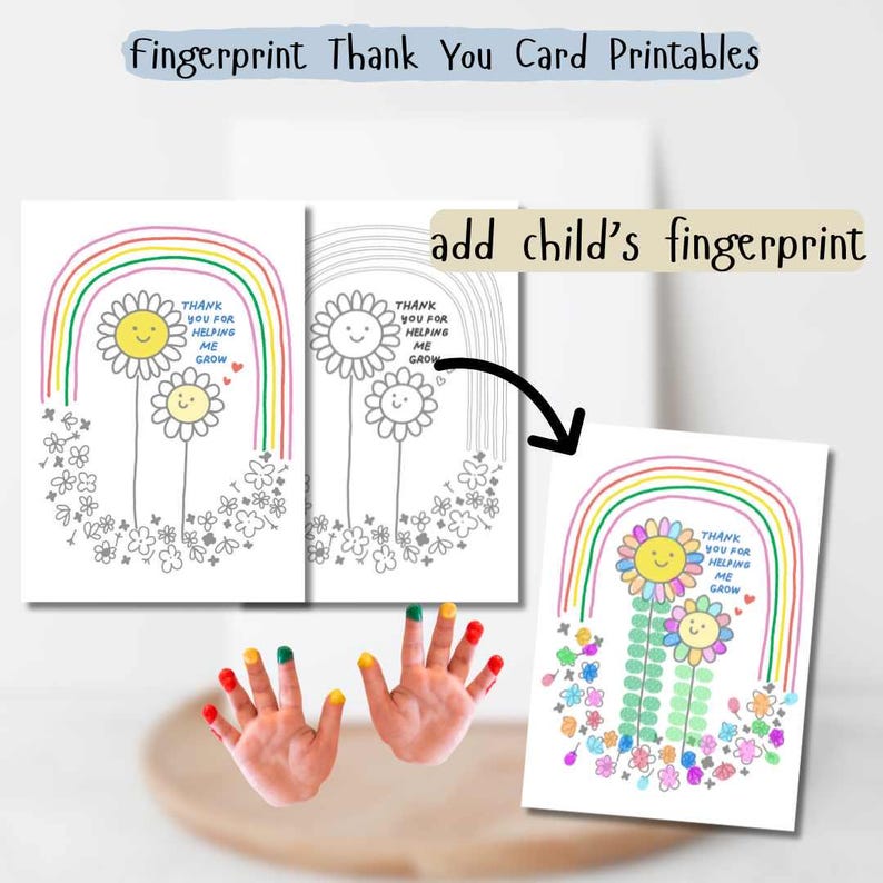 Fingerprint Thank You Card Printable: Kids Art Activity (PDF Download ...