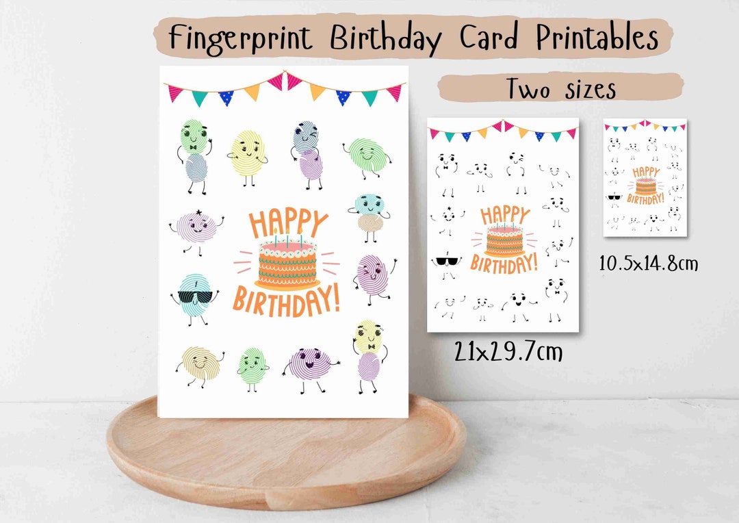 Cute Characters Fingerprint, Birthday Card, Kids Craft,fingerprint ...
