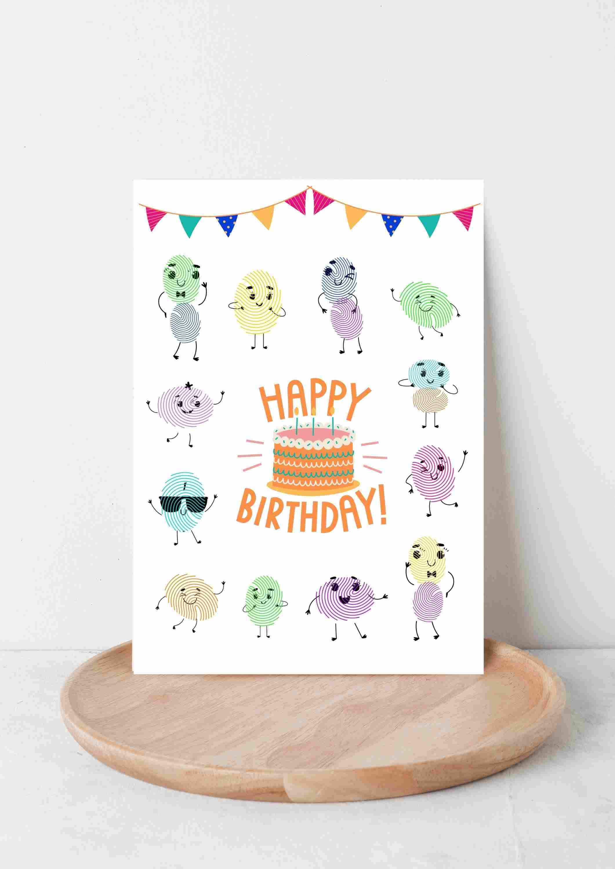 Cute Characters Fingerprint, Birthday Card, Kids Craft,fingerprint ...