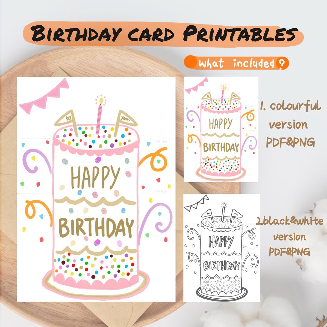 Printable Birthday Card,coloring & Fingerprint Birthday Cake,birthday ...