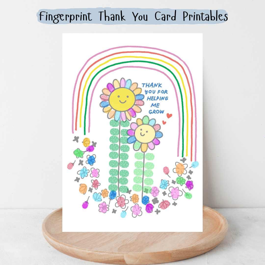 Fingerprint Thank You Card Printable: Kids Art Activity (PDF Download ...
