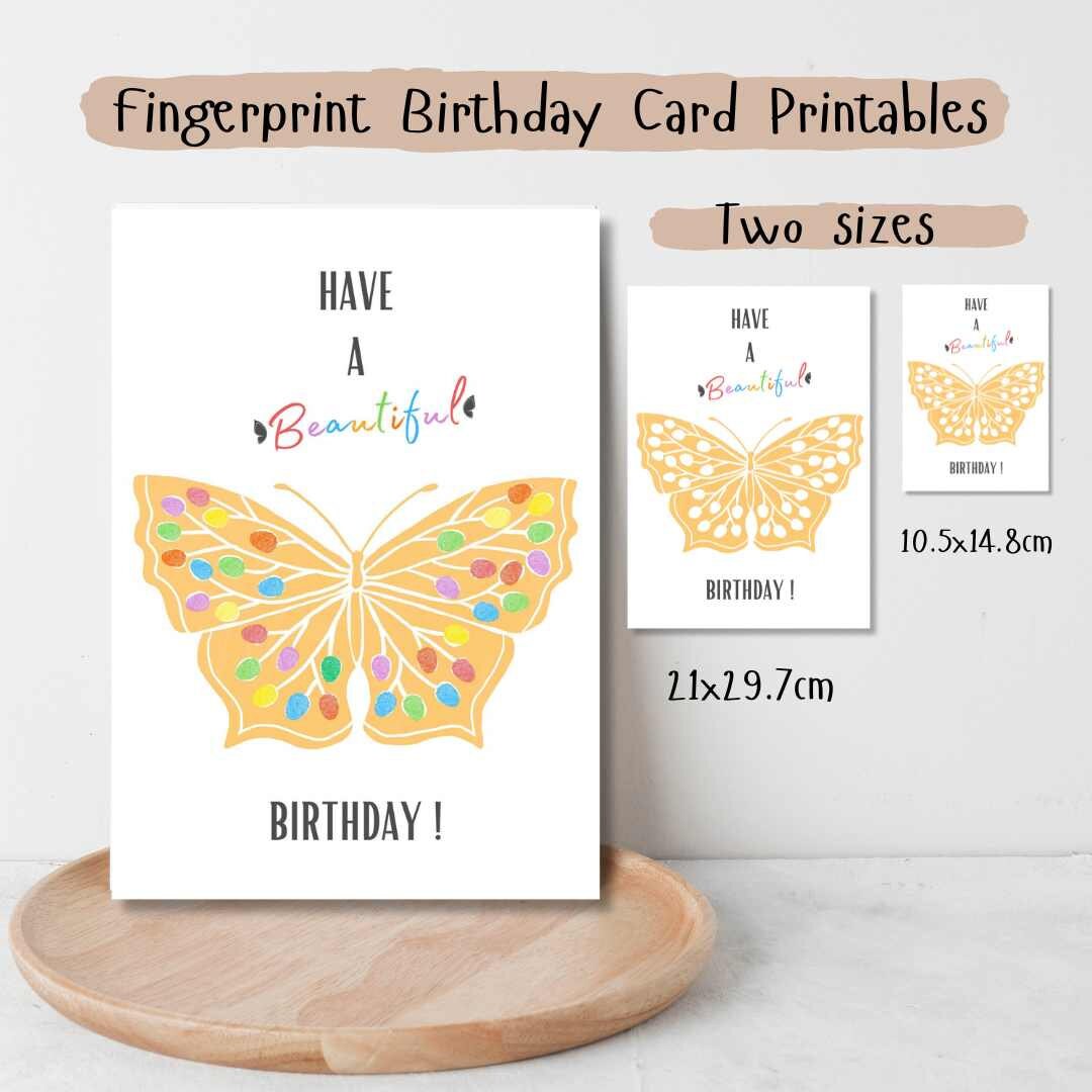 Butterfly, Birthday Card, Kids Craft, Fingerprint Printable ...