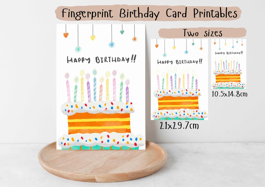 Birthday Cake, Birthday Card, Kids Craft, Fingerprint Printable ...
