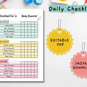 Editable Daily Routine Printable Chart for Kids Chore - Etsy