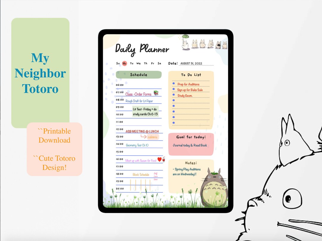 Totoro Daily Planner: Productivity Schedule (digital Download) - Etsy