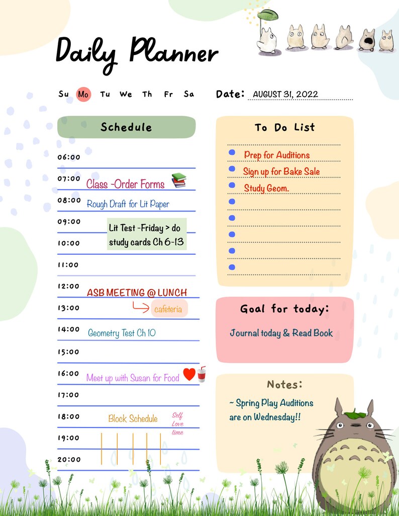Totoro Daily Planner: Productivity Schedule (digital Download) - Etsy