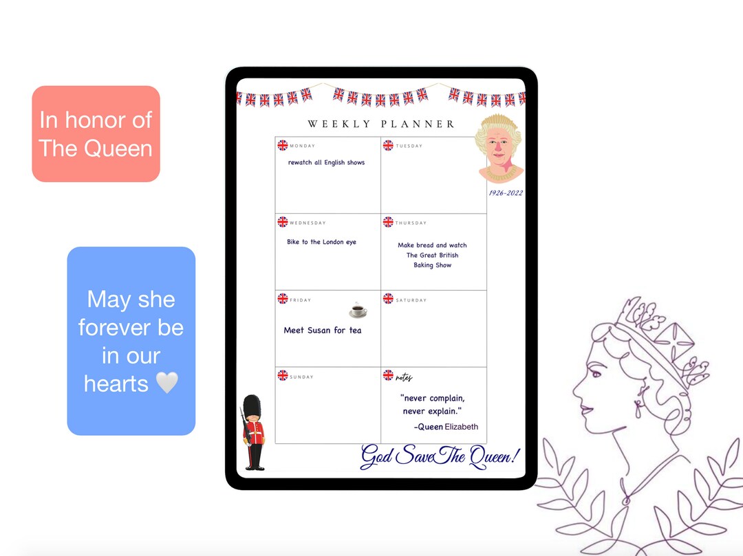 Queen Elizabeth Weekly Planner (digital Download) - Etsy