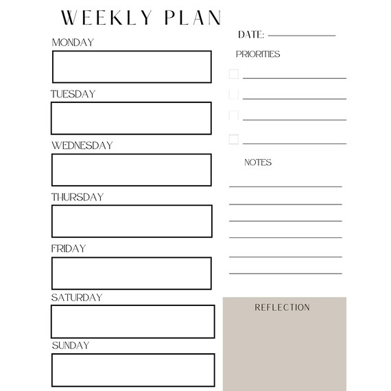 Minimalist Weekly Plan Printable - Etsy