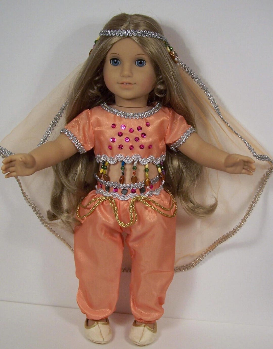 Orange Genie Belly Dancer Gypsy Arabian Princess Halloween Costume Doll ...
