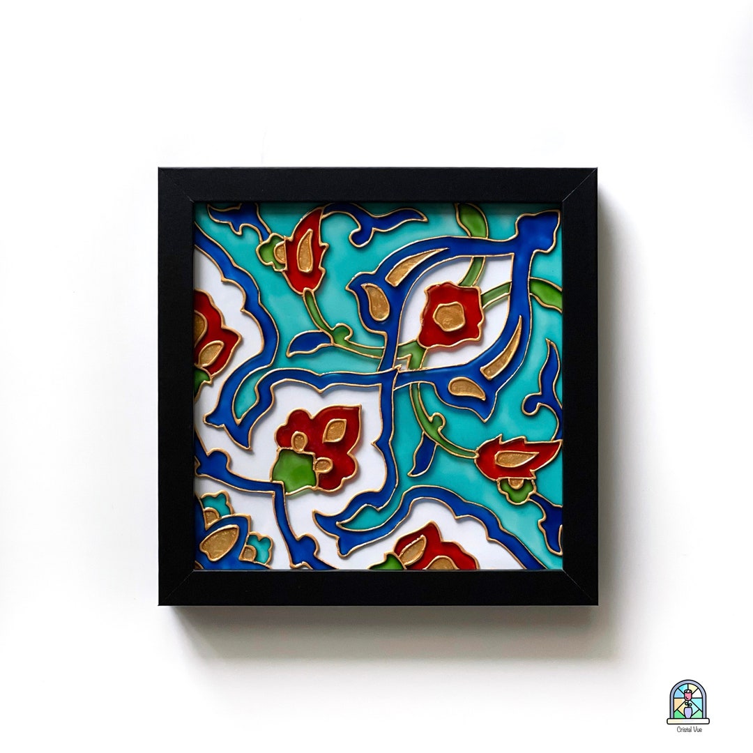 Floral Eslimi Tile Pattern: Stained Glass Painting Handmade - Etsy