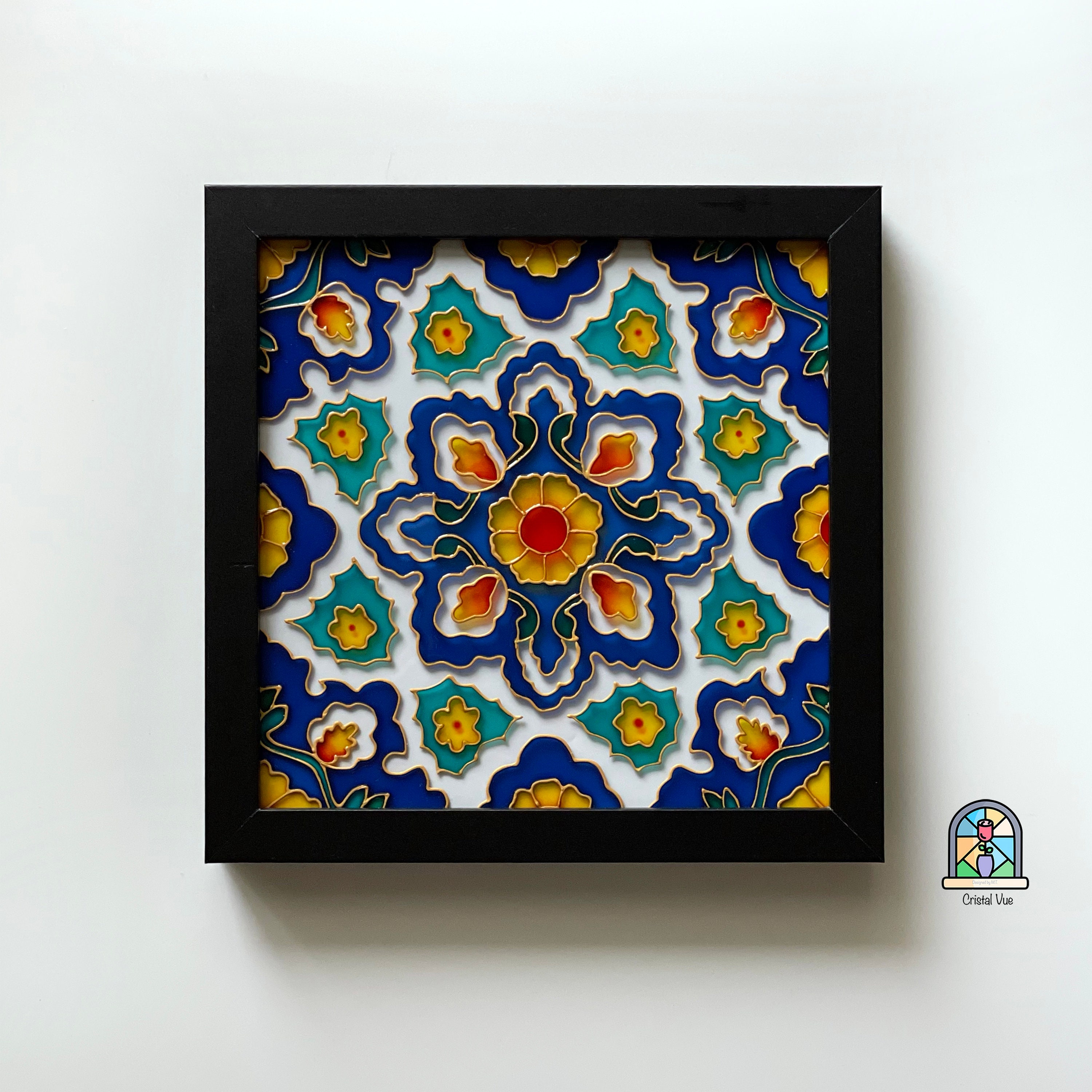 Floral Termeh Tile Pattern: Stained Glass Painting - Handmade Vibrant ...