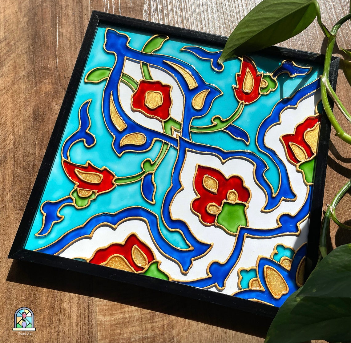 Floral Eslimi Tile Pattern: Stained Glass Painting - Handmade Vibrant ...