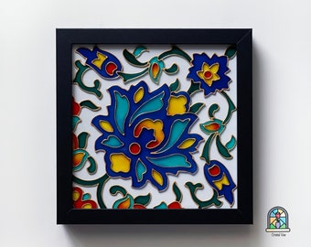 Floral Eslimi Tile Pattern: Stained Glass Painting - Handmade Vibrant ...