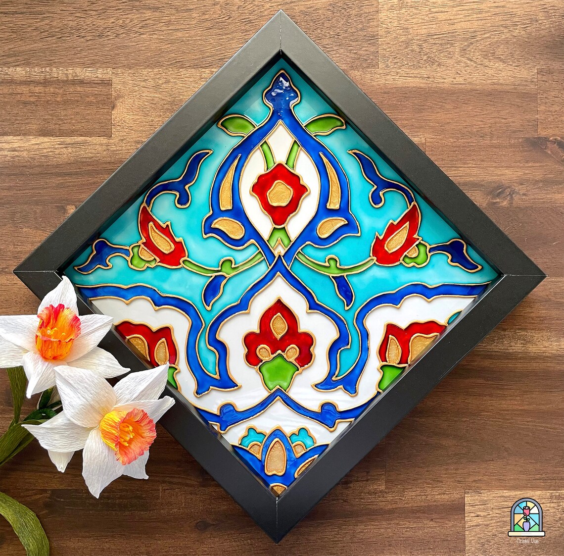 Floral Eslimi Tile Pattern: Stained Glass Painting - Handmade Vibrant ...