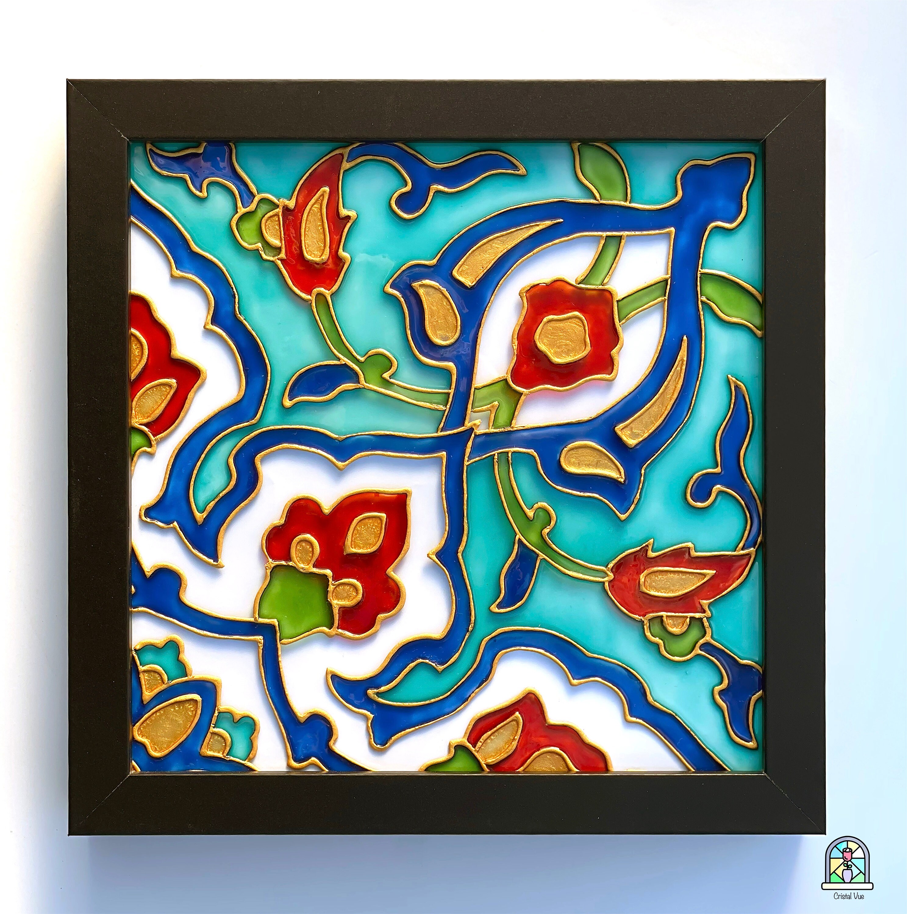Floral Eslimi Tile Pattern: Stained Glass Painting - Handmade Vibrant ...