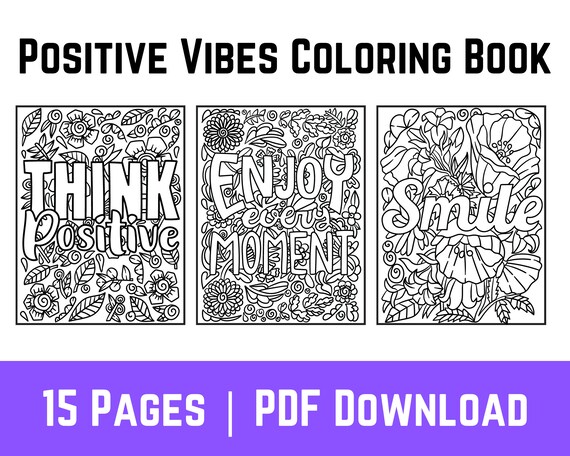 Positive Vibes Coloring Book Motivational Quotes Coloring - Etsy